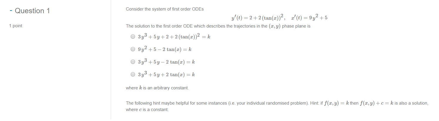 Solved - Question 1 Consider the system of first order ODES | Chegg.com