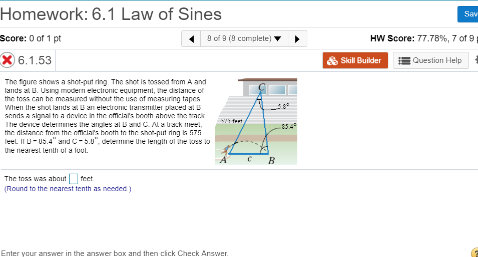 Solved Homework:6.1 Law of Sines Sav score: 0 of 1 pt HW | Chegg.com