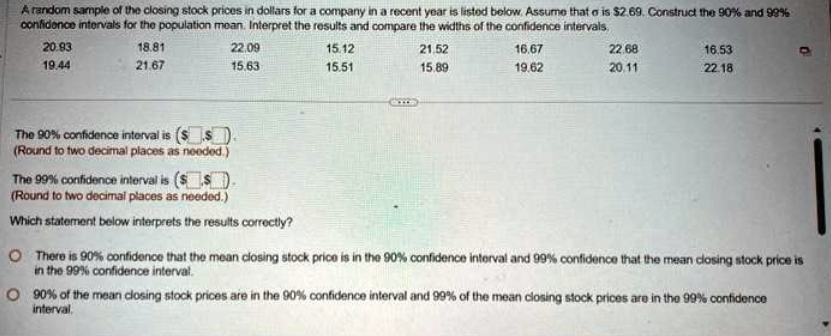 Solved A random sample of the closing stock prices in | Chegg.com