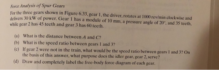 Solved Force Analysis of Spur Gears For the three gears | Chegg.com