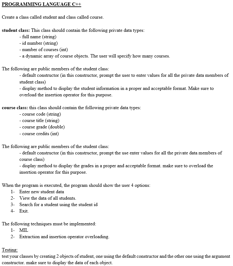 Solved PROGRAMMING LANGUAGE C++ Create a class called | Chegg.com