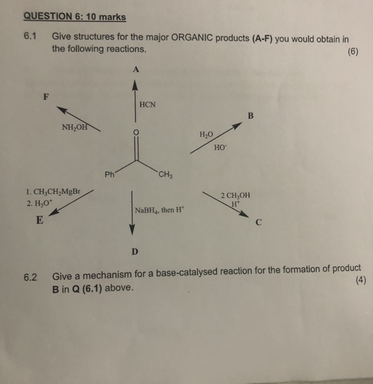 Solved 6.1 Give structures for the major ORGANIC products | Chegg.com