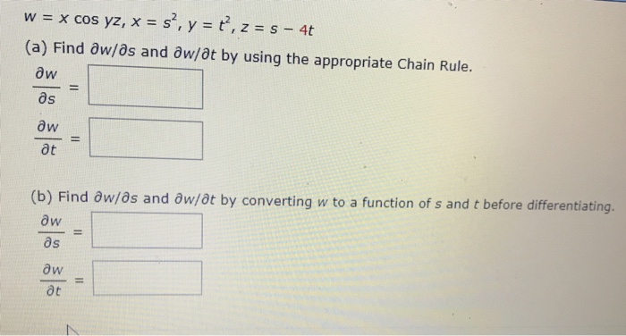 Solved (a) Find aw/as and ow/ôt by using the appropriate | Chegg.com