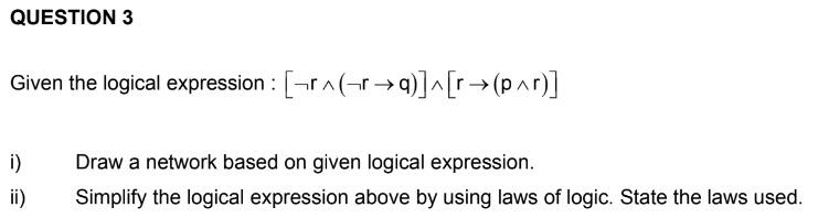 Solved QUESTION 3 Given the logical expression : | Chegg.com
