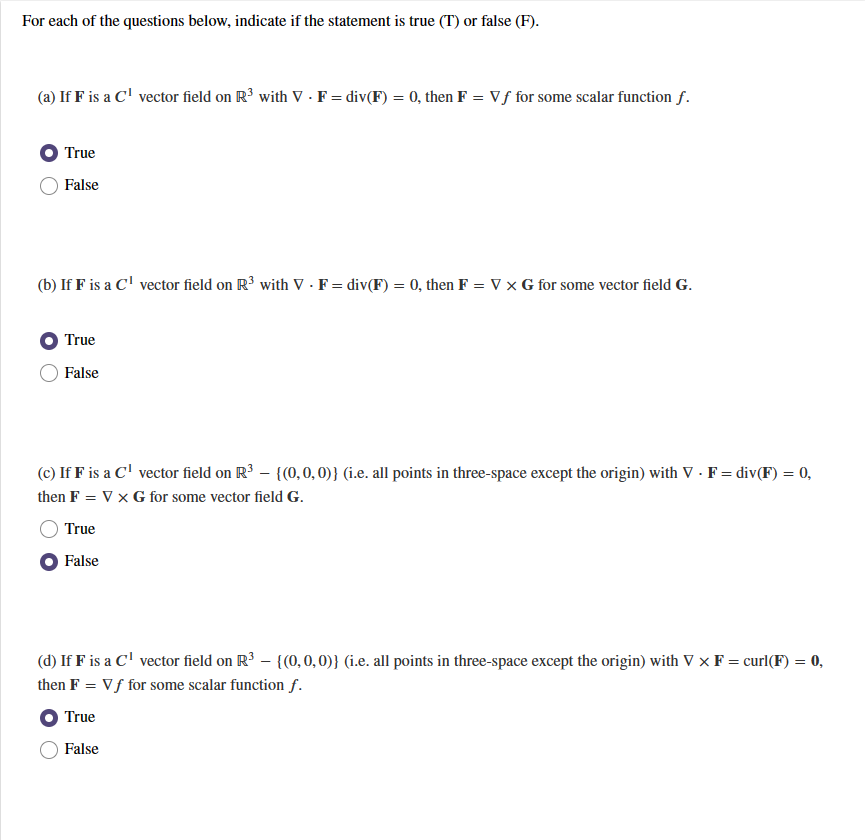 Solved For each of the questions below, indicate if the | Chegg.com
