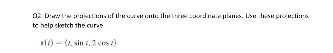 Solved Q2: Draw the projections of the curve onto the three | Chegg.com