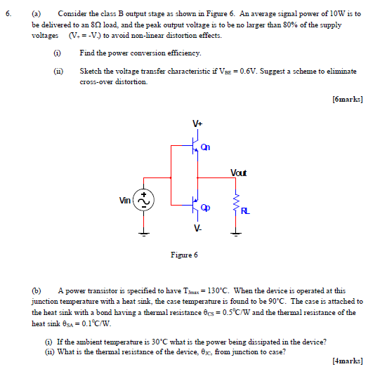 Solved 6. (a) Consider the class B output stage as shown in | Chegg.com