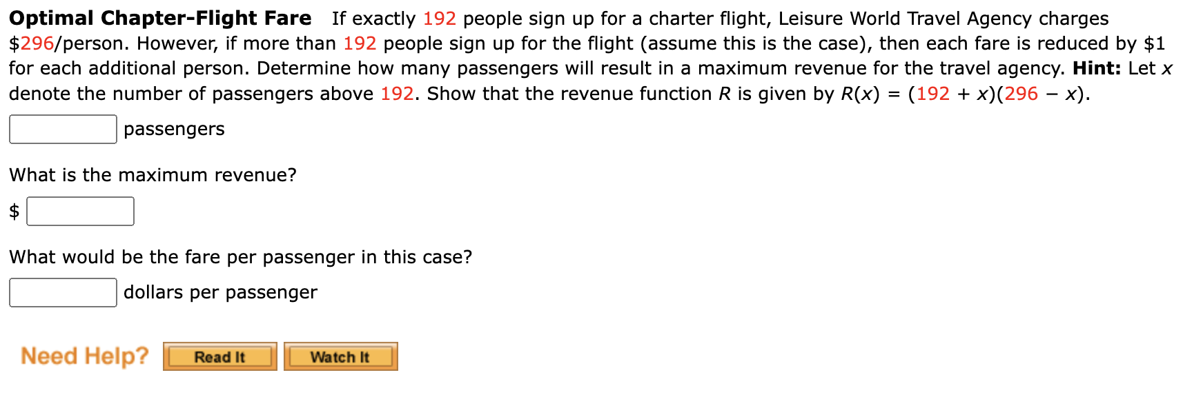 Solved Optimal Chapter-Flight Fare If exactly 192 people | Chegg.com