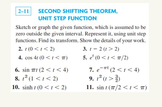 Solved SECOND SHIFTING THEOREM,UNIT STEP FUNCTIONSketch or | Chegg.com