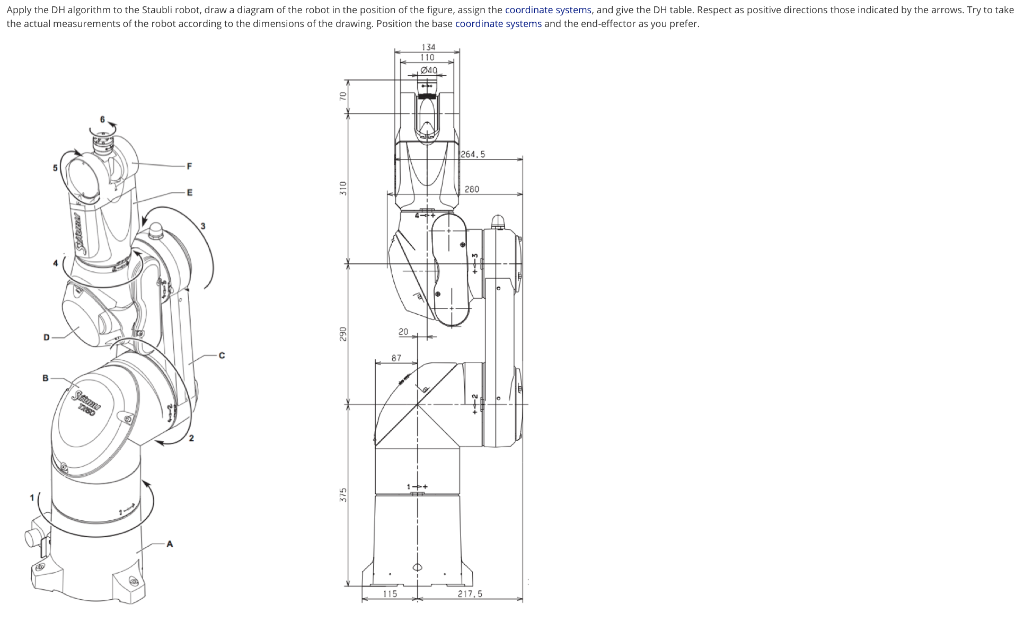 Solved Apply the DH algorithm to the Staubli robot, draw a | Chegg.com