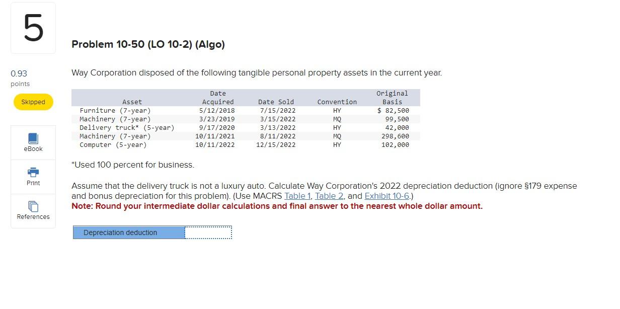 Solved Problem 10.50 (LO 10-2) (Algo) Way Corporation | Chegg.com