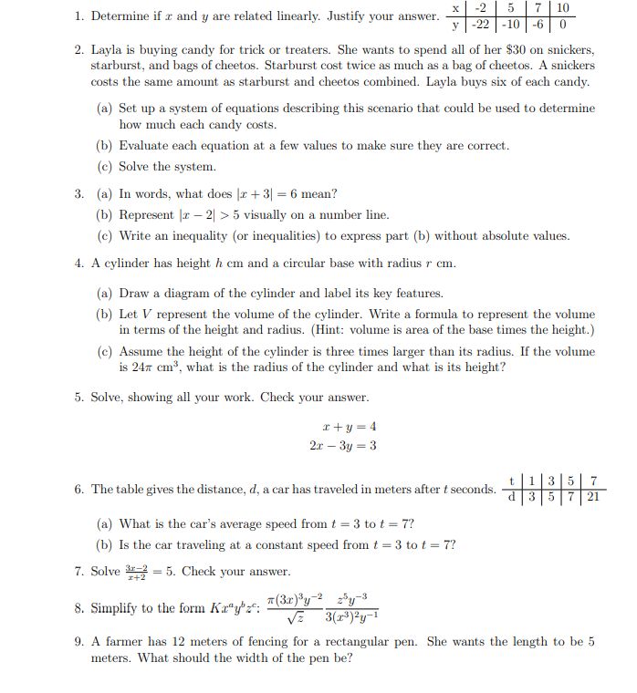 Solved 1. Determine if x and y are related linearly. Justify | Chegg.com