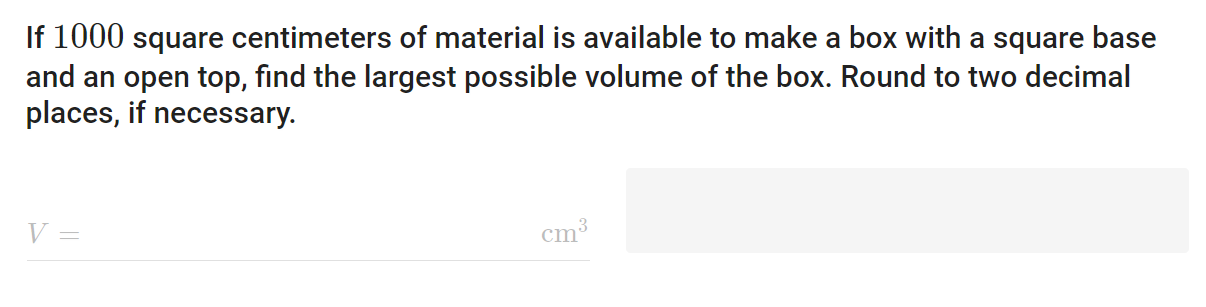 Solved If 1000 square centimeters of material is available | Chegg.com