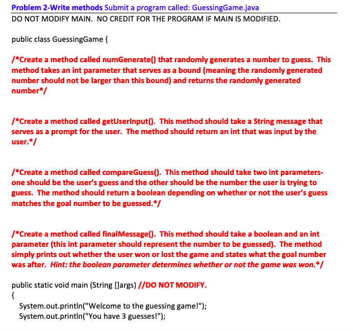 Solved Problem 2-Write methods Submit a program called: | Chegg.com