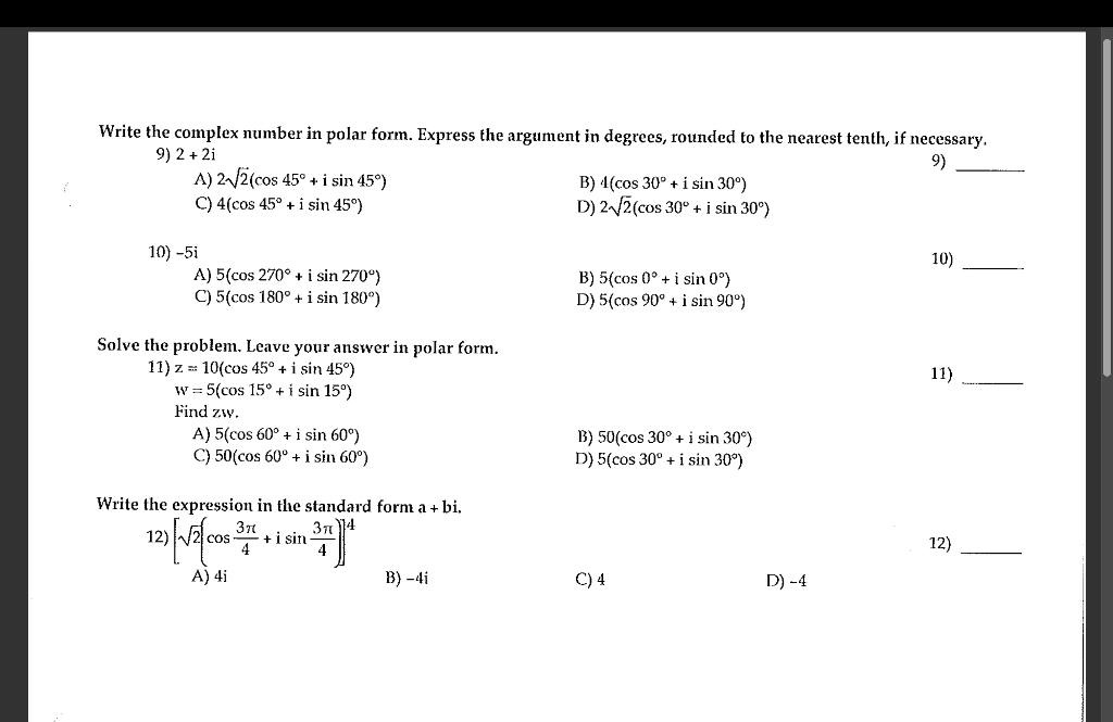 Solved Write the complex number in polar form. Express the | Chegg.com