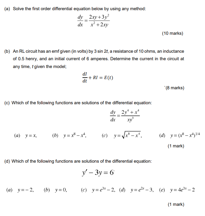 Solved (a) Solve the first order differential equation below | Chegg.com