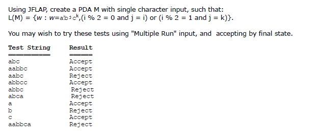 Solved Using JFLAP, create a PDA M with single character | Chegg.com
