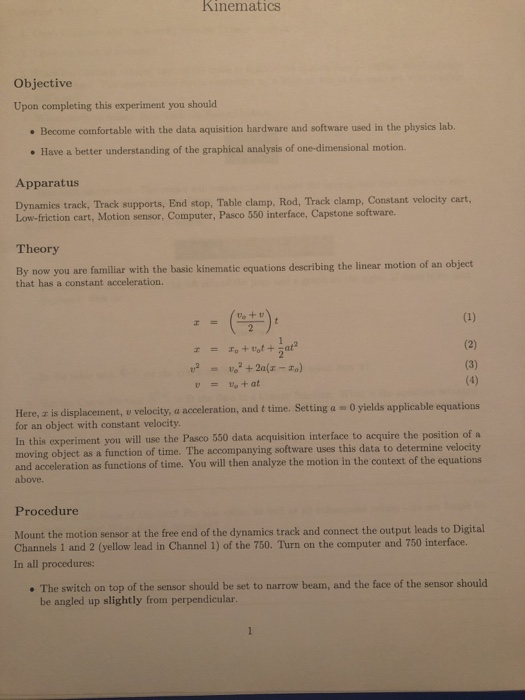 Solved Kinematics Objective Upon completing this experiment | Chegg.com