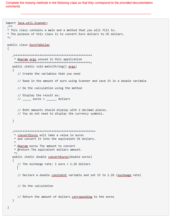 Solved Complete the missing methods in the following class | Chegg.com
