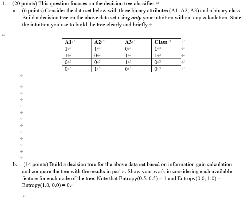 1. (20 points) This question focuses on the decision | Chegg.com
