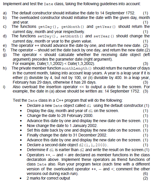 Solved Consider the following class declaration: class Date | Chegg.com