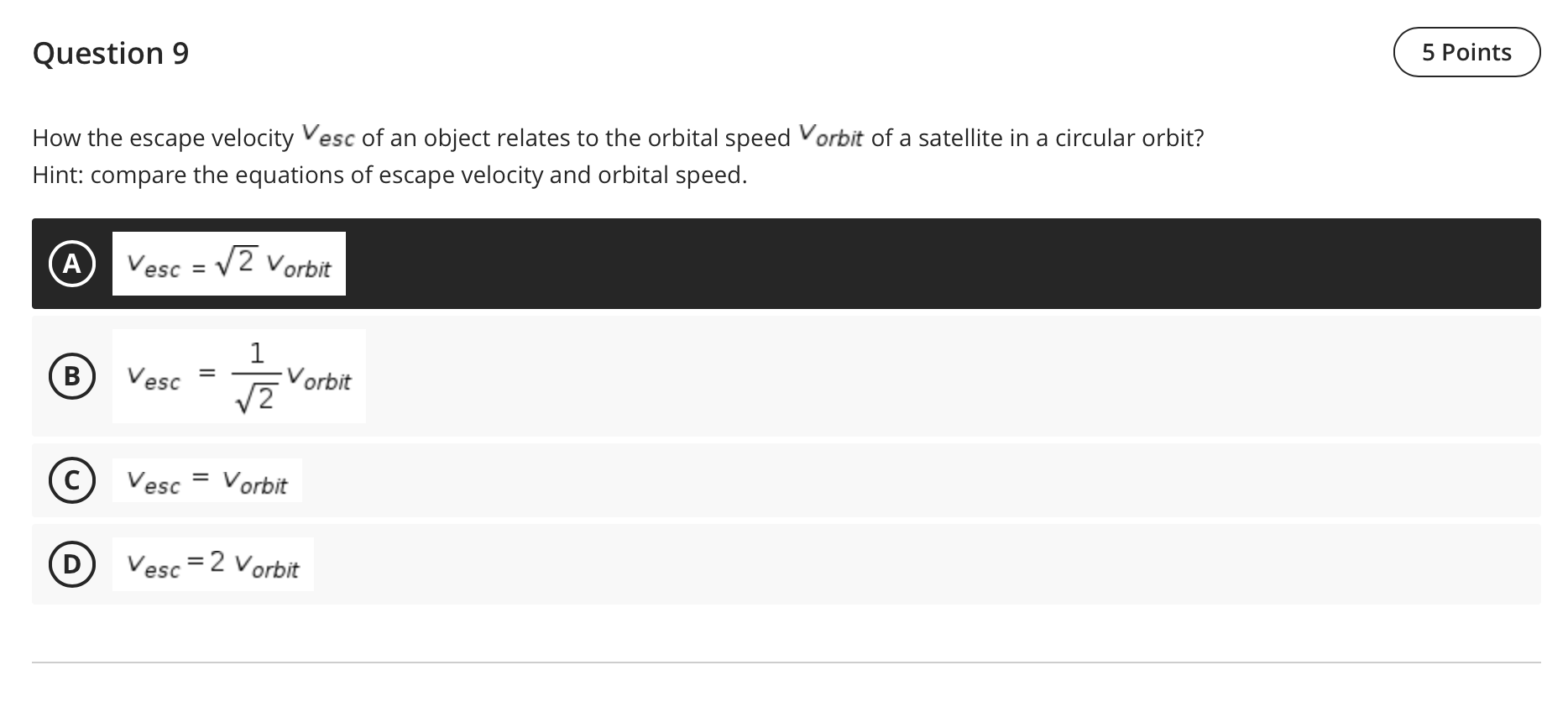 Solved How the escape velocity v subscript e s c end | Chegg.com