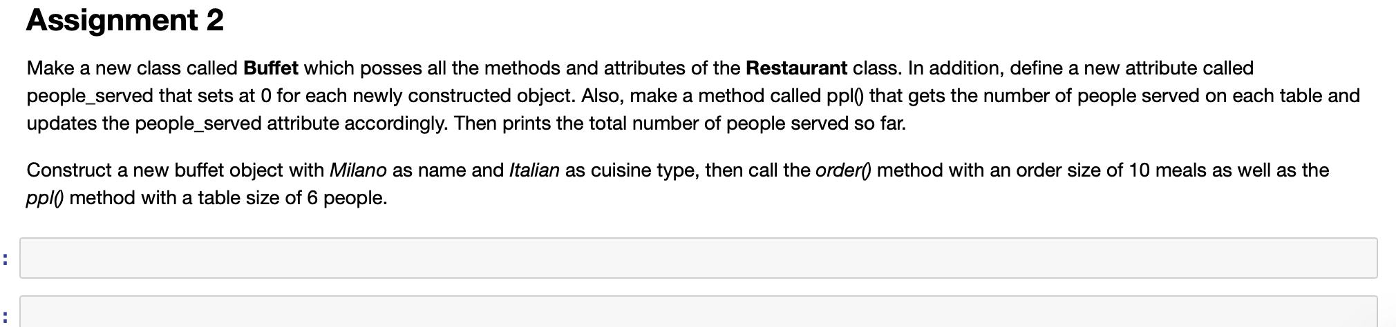 Solved Make a new class called Buffet which posses all the | Chegg.com