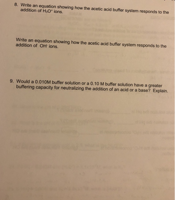 Solved 8. Write an equation showing how the acetic acid | Chegg.com