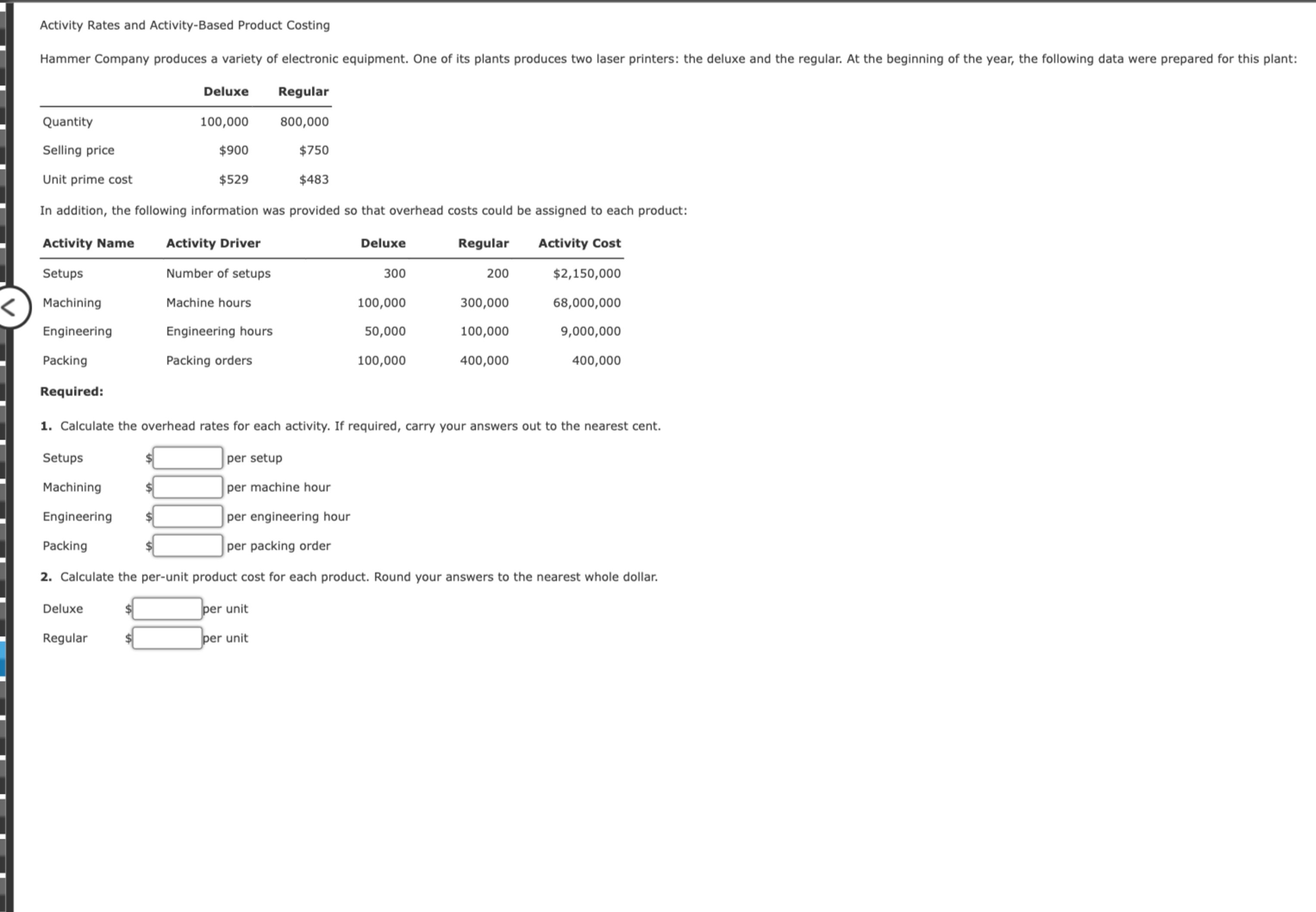 Solved Activity Rates and Activity-Based Product CostingIn | Chegg.com