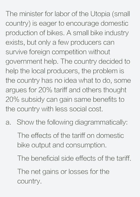 Solved The minister for labor of the Utopia (small country) | Chegg.com
