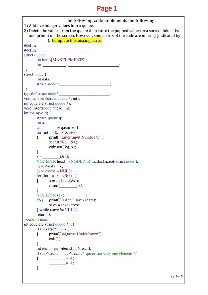 Solved Please Complete the missing parts of the program ( C | Chegg.com