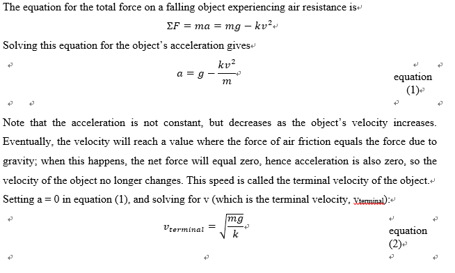 Solved The equation for the total force on a falling object | Chegg.com