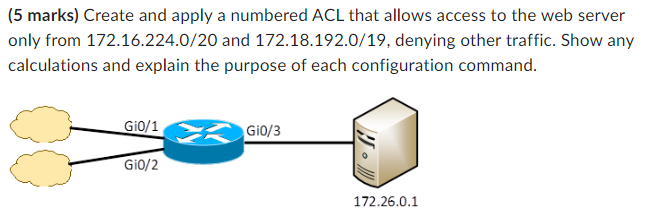 Solved (5 ﻿marks) ﻿Create and apply a numbered ACL that | Chegg.com