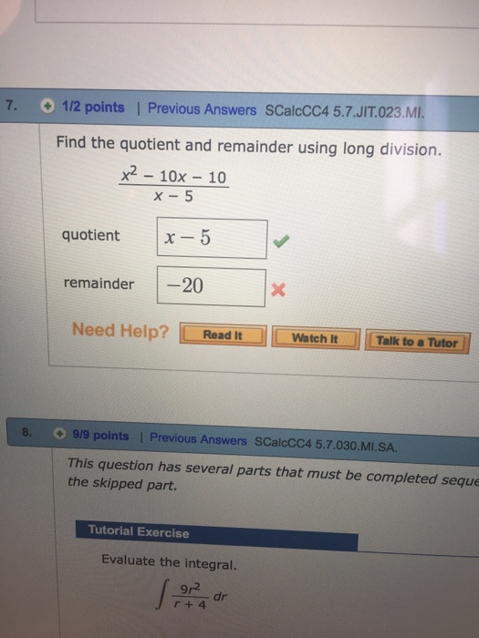 Solved Find the quotient and remainder using long division. | Chegg.com