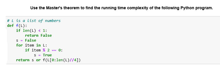 Solved Use the Master's theorem to find the running time | Chegg.com