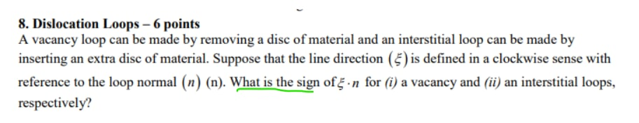 Solved 8. Dislocation Loops - 6 points A vacancy loop can be | Chegg.com