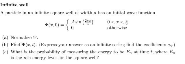 Solved Infinite well A particle in an infinite square well | Chegg.com