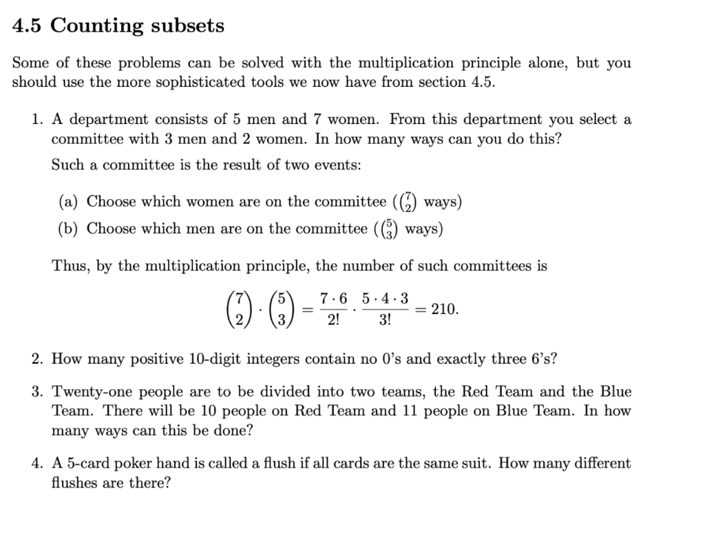 Solved 4.5 Counting subsets Some of these problems can be | Chegg.com