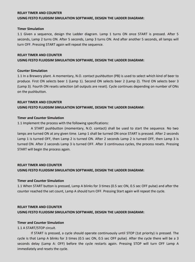 RELAY TIMER AND COUNTER USING FESTO FLUIDSIM | Chegg.com
