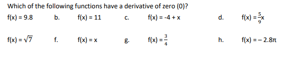 Solved Which of the following functions have a derivative of | Chegg.com