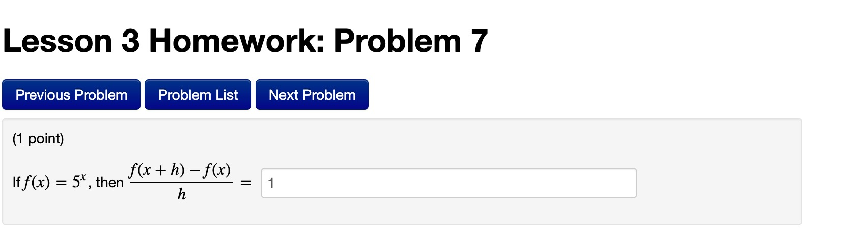 Solved Lesson 3 Homework Problem 7 Previous Problem Problem