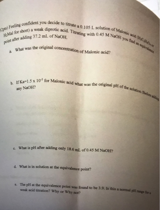Solved fident you decide to titrate a 0.10s L solution of | Chegg.com