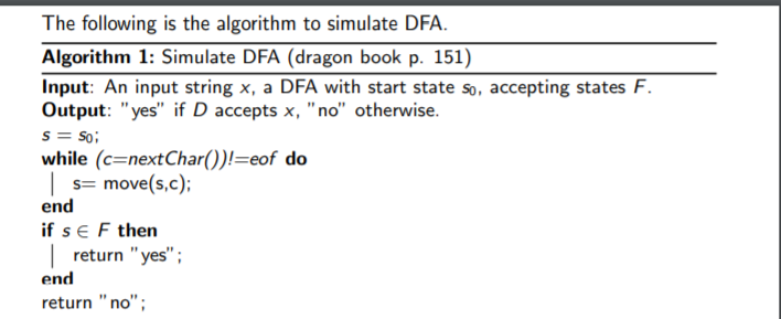 Looking at how this algorithm works stimulate a DFA. | Chegg.com