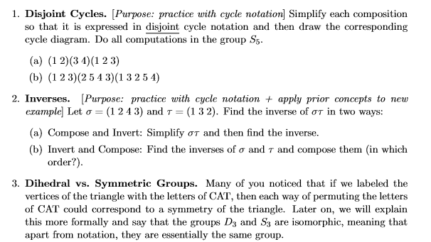 Solved 1. Disjoint Cycles. [Purpose: practice with cycle | Chegg.com