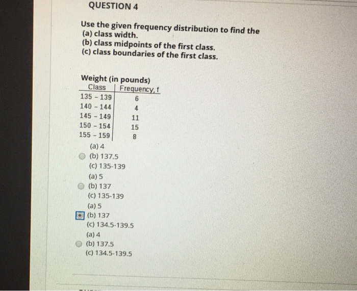 Solved QUESTION 4 Use the given frequency distribution to | Chegg.com