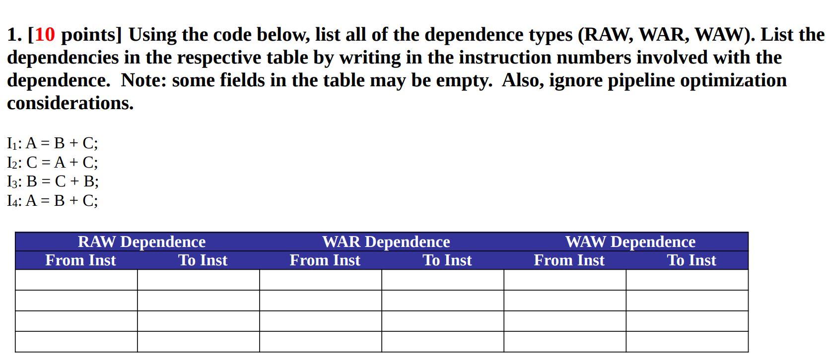 Solved 1. [10 points] Using the code below, list all of the | Chegg.com