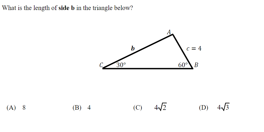 Solved What is the length of side b in the triangle below? b | Chegg.com