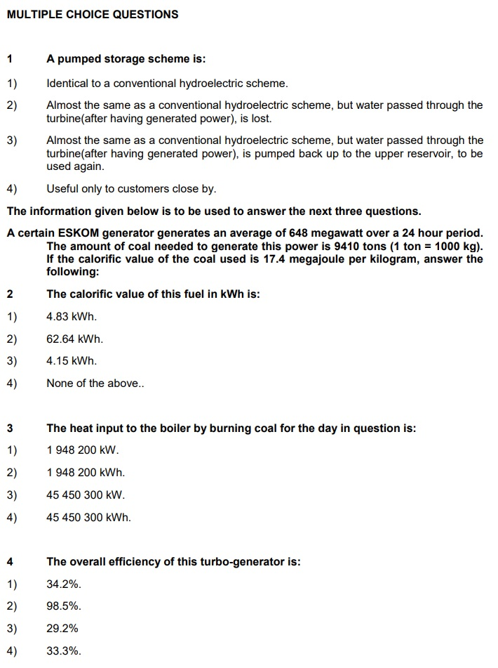 Solved MULTIPLE CHOICE QUESTIONS A pumped storage scheme is | Chegg.com