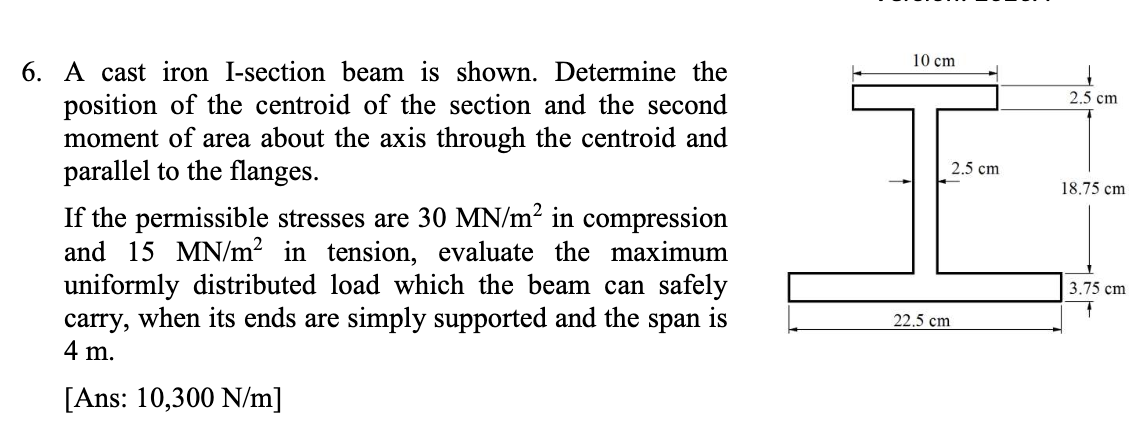 Solved 10 cm 2.5 cm 2.5 cm 18.75 cm 6. A cast iron I-section | Chegg.com