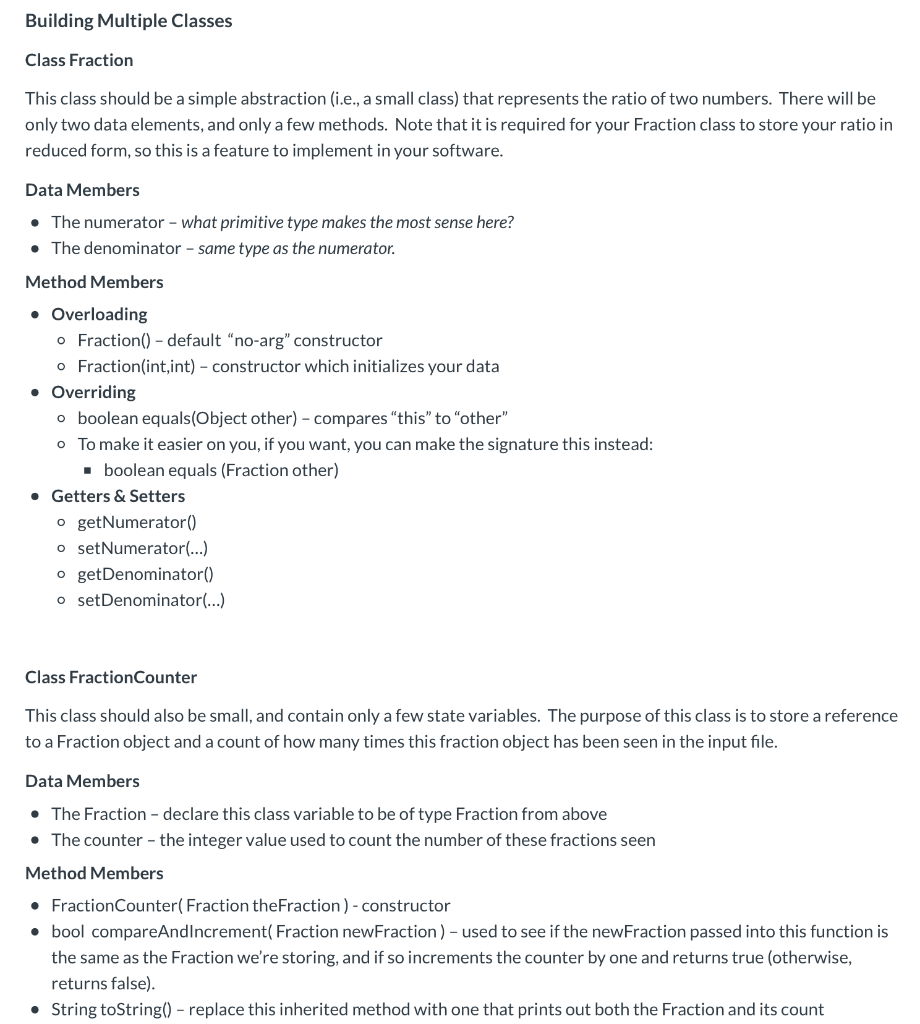 Summary Build two classes (Fraction and Fraction | Chegg.com